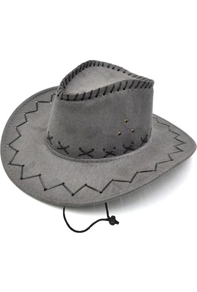 Pandoli Bağcıklı Gri Duman Rengi Nubuk Yetişkin Kovboy Şapkası