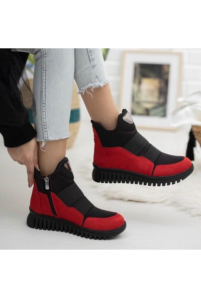 Markasende Espina Kırmızı Lüks Süet Su Geçirmez Lastik Bantlı Kadın Bot