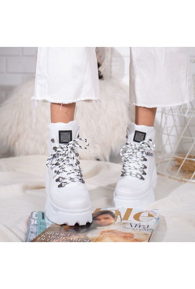 Markasende Gizzo Lüks Kalın Tabanlı Spor Bot Beyaz Cilt