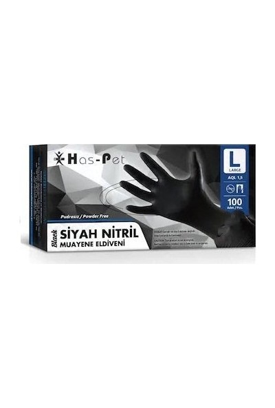 Haspet Nitril Pudrasız Siyah Eldiven Large 100'LÜ Haspet Nitril Pudrasız Siyah Eldiven Large 100'LÜ