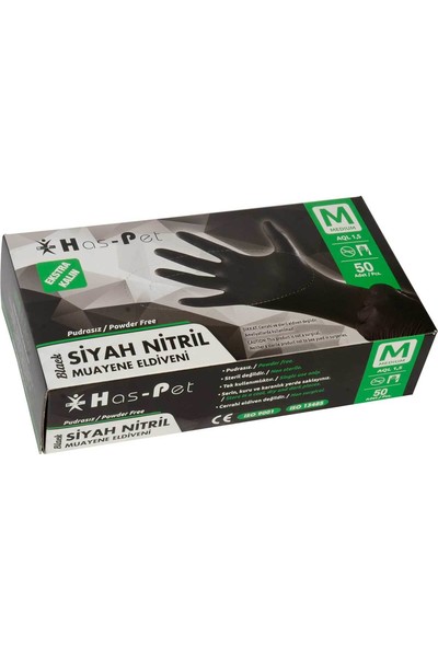 Haspet Nitril Pudrasız Ekstra Kalın Siyah Eldiven Medium 50'li Haspet Nitril Pudrasız Ekstra Kalın Siyah Eldiven Medium 50'li