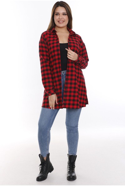 Disentis Modest Kareli Oduncu Yandan Yırtmaç Detayları Düğmeli Dokuma Tunik Gömlek