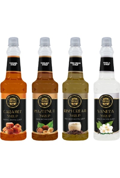 By Tüfekçi 4lü Avantajlı Paket Karamel, Vanilya, Irish Cream ve Fındık Şurup 4X750 ml By Tüfekçi 4lü Avantajlı Paket Karamel, Vanilya, Irish Cream ve Fındık Şurup 4X750 ml