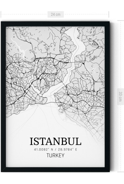 Teneffüs Design Modern Istanbul Haritası Şehir Tablosu Siyah Beyaz Çerçeveli Teneffüs Design Modern Istanbul Haritası Şehir Tablosu Siyah Beyaz Çerçeveli