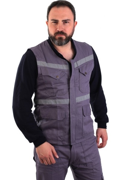 ESERIS Eser - V Yaka Gabardin Yelek - Iş Yeleği - Gri