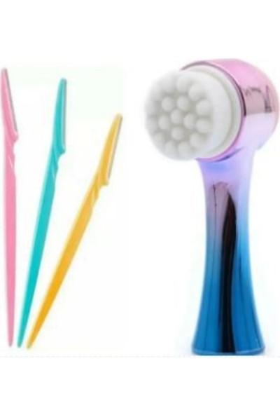 Ocean 3lü Kaş Usturası ve Cilt Temizleme Fırçası Çift Işlevli Rubyface