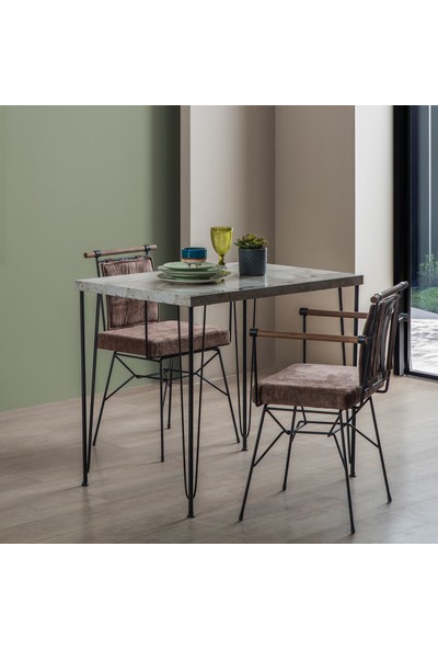 Eymense Amsterdam 2 Sandalyeli Mutfak Masa Takımı Kahve