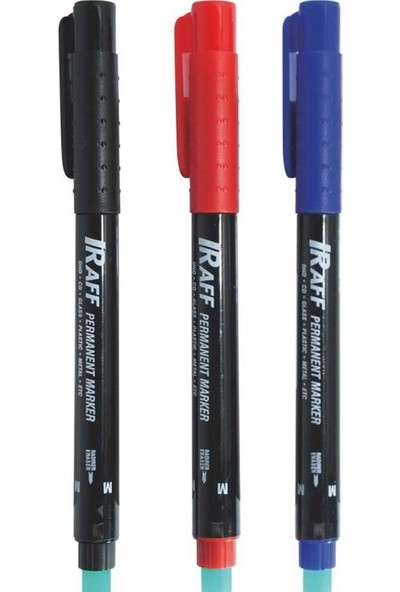 Raff Asetat Kalemi - M Medium Uçlu - 3 Renk - Siyah-Kırmızı-Mavi Raff Asetat Kalemi - M Medium Uçlu - 3 Renk - Siyah-Kırmızı-Mavi