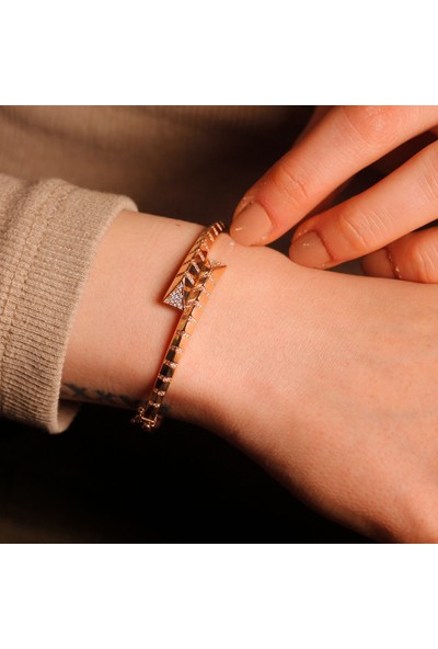 Adil Idil Kuyumculukrose Renkli Taş Detaylı Ikili Kelepçe