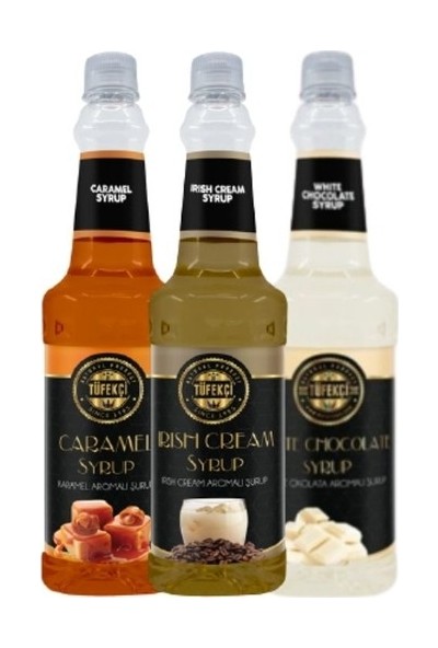 By Tüfekçi 3lü Avantajlı Paket Karamel, Irish Cream ve Beyaz Çikolata Şurup 3X750 ml By Tüfekçi 3lü Avantajlı Paket Karamel, Irish Cream ve Beyaz Çikolata Şurup 3X750 ml