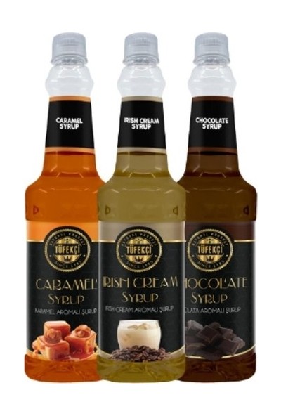 By Tüfekçi 3lü Avantajlı Paket Karamel, Irish Cream ve Çikolata Şurup 3X750 ml By Tüfekçi 3lü Avantajlı Paket Karamel, Irish Cream ve Çikolata Şurup 3X750 ml