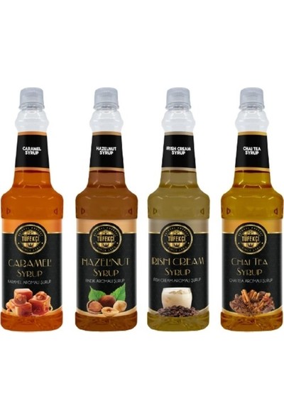 By Tüfekçi 4lü Avantajlı Paket Karamel, Irish Cream, Fıdnık ve Chai Tea Şurup 4X750 ml By Tüfekçi 4lü Avantajlı Paket Karamel, Irish Cream, Fıdnık ve Chai Tea Şurup 4X750 ml