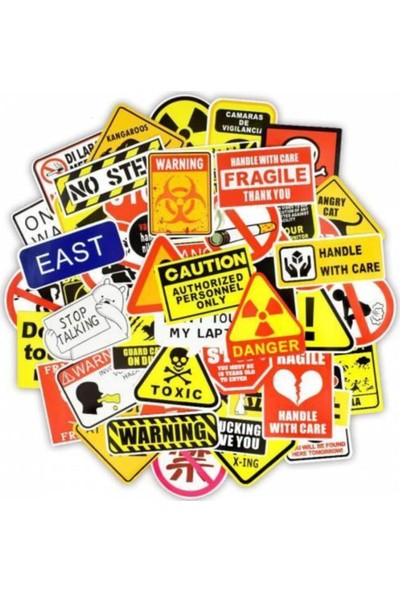 Sticker Master 50 Adet Uyarı Işaretleri Modern Tarz Sticker Stickerbomb Oto Laptop Duvar Araç Pc