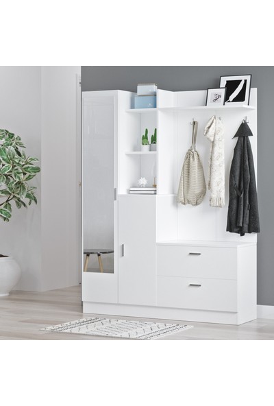 Yurudesign Wisdom Vestiyer Ayakkabılık Portmanto Aynalı Raf Beyaz Yurudesign Wisdom Vestiyer Ayakkabılık Portmanto Aynalı Raf Beyaz