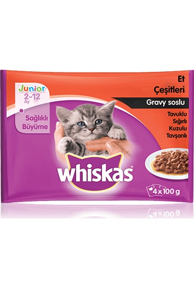Whiskas Pouch Multipack Yavru Kedi Etli Konserve Mama Çeşitleri 4 x 100 gr Whiskas Pouch Multipack Yavru Kedi Etli Konserve Mama Çeşitleri 4 x 100 gr