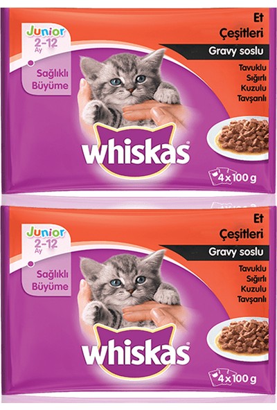 Whiskas Pouch Multipack Yavru Kedi Etli Konserve Mama Çeşitleri 4 x 100 gr X2 Whiskas Pouch Multipack Yavru Kedi Etli Konserve Mama Çeşitleri 4 x 100 gr X2