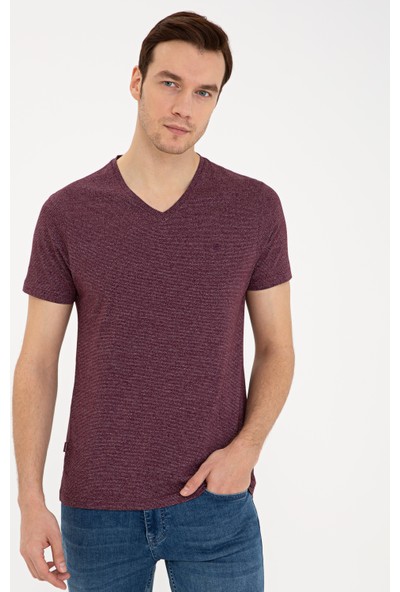 Pierre Cardin Bordo Slim Fit V Yaka Basic T-Shirt 50239847-VR014