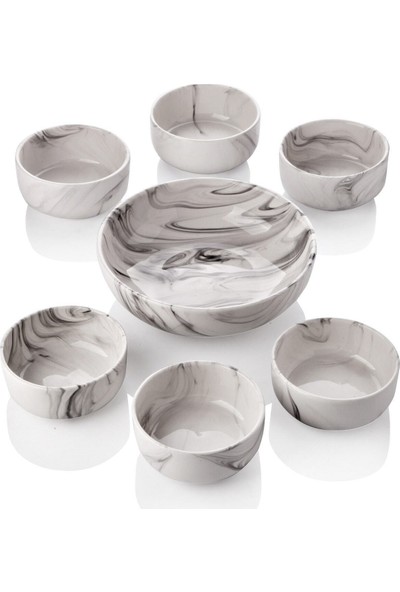 Yzhome Mermer Desen Seramik 7 Parça Çerezlik Komposto Seti