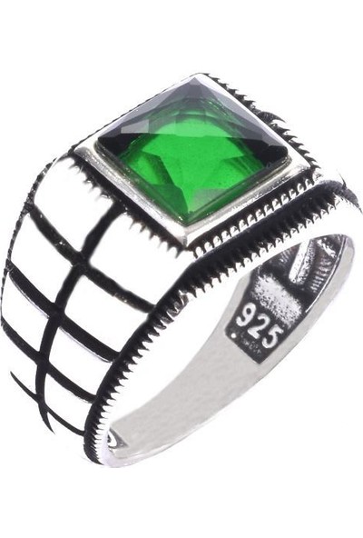 Som Gümüş & Tesbih 925 Ayar Gümüş Yeşil Zirkon Taşlı Yüzük