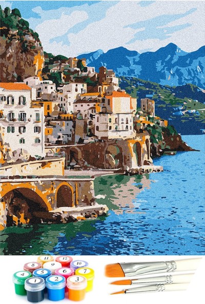 Carpuz Sayılarla Boyama Tablo Seti Göl Kasabası 40 x 50 cm Kasnaklı