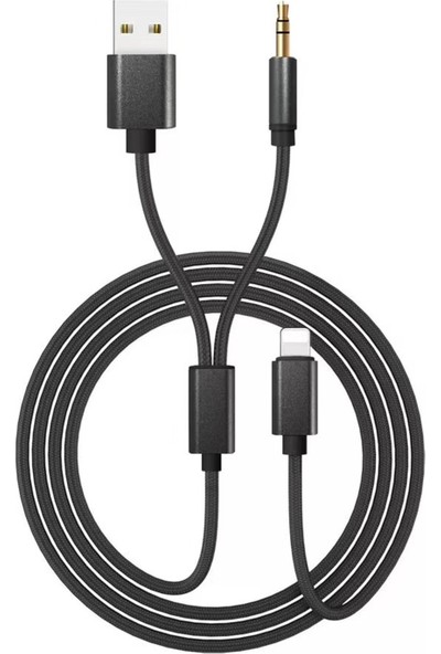 Nettech JBC037 Plastik 100 cm Usb+Lightning To 3.5 mm Aux Audio Kablo Nettech JBC037 Plastik 100 cm Usb+Lightning To 3.5 mm Aux Audio Kablo