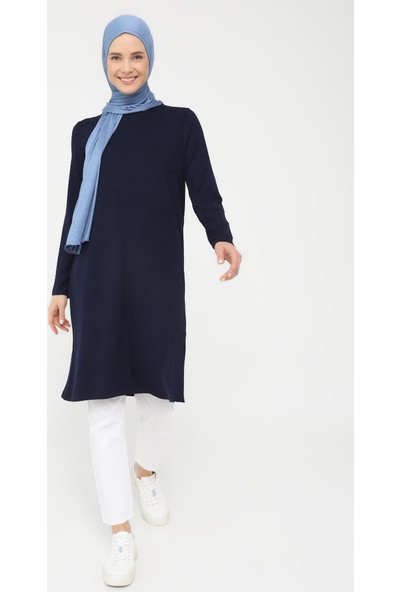 Refka Doğal Kumaşlı Bisiklet Yaka Tunik - Lacivert - Refka Refka Doğal Kumaşlı Bisiklet Yaka Tunik - Lacivert - Refka