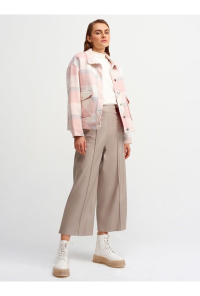 Dilvin 6850 Ekose Ceket-Pudra