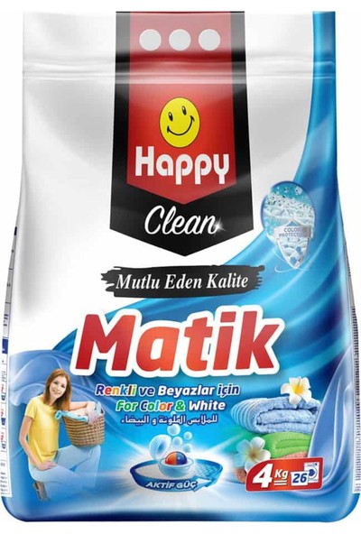 Happy Clean Toz Çamaşır Deterjanı Renkli ve Beyazlar Için 4 kg Happy Clean Toz Çamaşır Deterjanı Renkli ve Beyazlar Için 4 kg