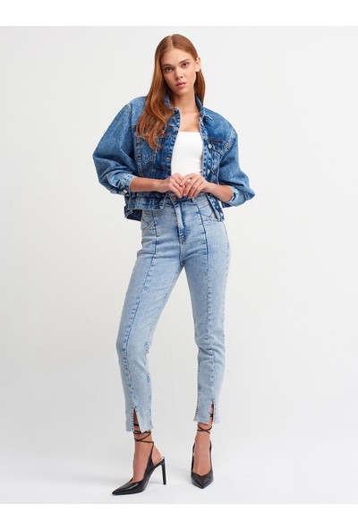 Dilvin 6475 Arkası Pileli Kısa Mont-Mavi