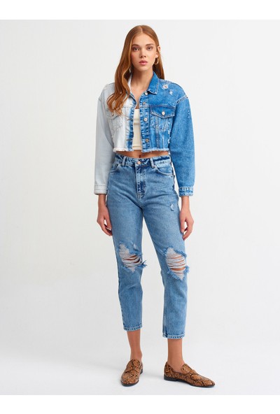 Dilvin 6478 Batik Yıkama Kot Mont-Mavi