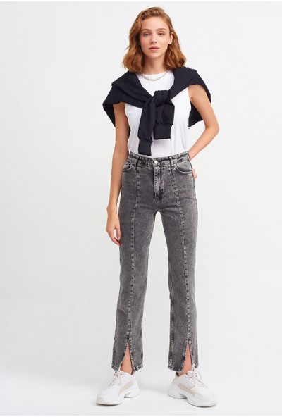 Dilvin 4225 Ön Bölümü Yırtmaçlı Pantolon-Antrasit