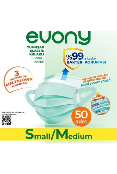 Evony Yeşil Elastik Kulaklı Small/medium 50 Adet Evony Yeşil Elastik Kulaklı Small/medium 50 Adet