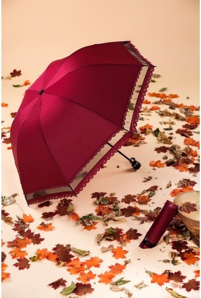 Almera Kadın Şemsiye, Rüzgara Karşı Dayanıklı Fiber Gövdeli Bordo