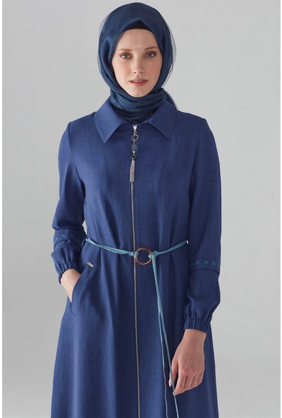 Zühre Fermuar & Kemer Detaylı Pardesü Indigo 10990 Zühre Fermuar & Kemer Detaylı Pardesü Indigo 10990