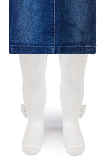 Katamino Artı Kız Bebek Bandanalı Külotlu Çorap 0-12 Ay Ekru