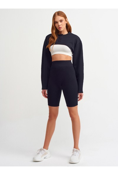 Dilvin 7929 Yüksek Bel Biker Şort-Siyah