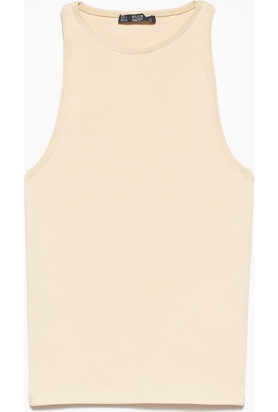 Dilvin 3694 Halter Yaka Tshirt-Bej