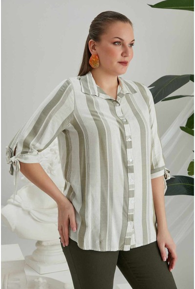 Rmg Çizgili Büyük Beden Bayan Gömlek