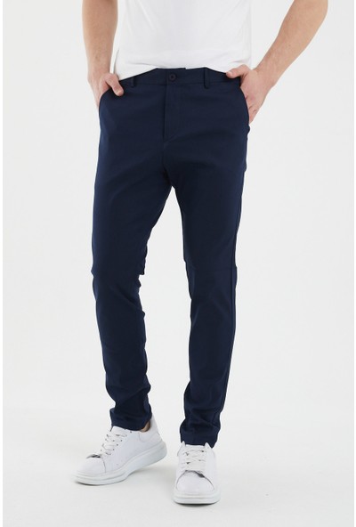 Ohepmoda Slim Fit Petek Desen Erkek Keten Pantolon Lacivert