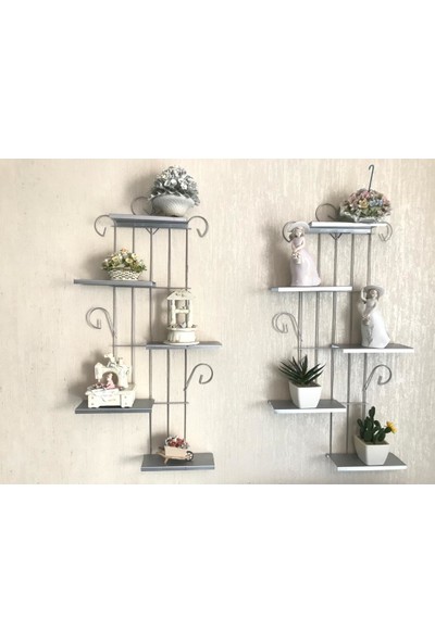 The Mia Ion 2 Adet Dekoratif Ferforje 5'li Raf Gümüş