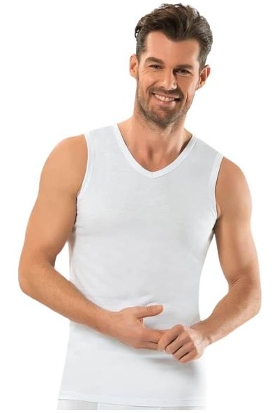 Jiber Erkek V Yaka Sıfır Kol Atlet 6'lı Paket - 123