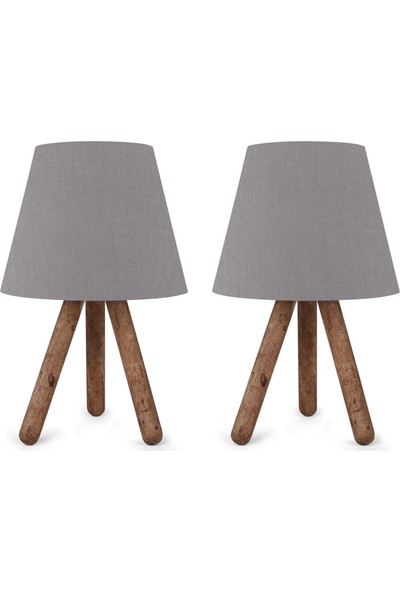 North Home Ahşap Ayaklı Abajur Kumaş Başlık 2 ' Li Fırsat Ürünü