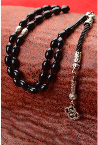 In Dubai Silver Arpa Kesim Siyah Kazaz Kehribar Tesbih DBSE6048