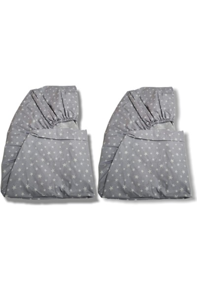 Bebek Özel Yıldızlı Gri Pamuk Bebek Çocuk Lastikli Çarşaf 60 x 120 cm 2 Adet