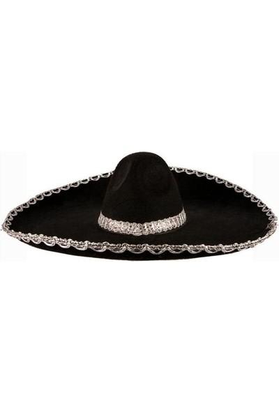 Pandoli Gümüş Şeritli Siyah Renk Meksikalı Mariachi Şapkası 58 cm Yetişkin Pandoli Gümüş Şeritli Siyah Renk Meksikalı Mariachi Şapkası 58 cm Yetişkin