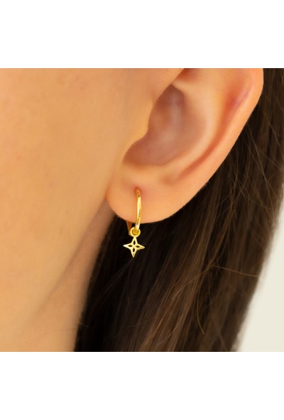 Ag Gümüş Kutup Yıldızı Sarı Gümüş Halka Küpe