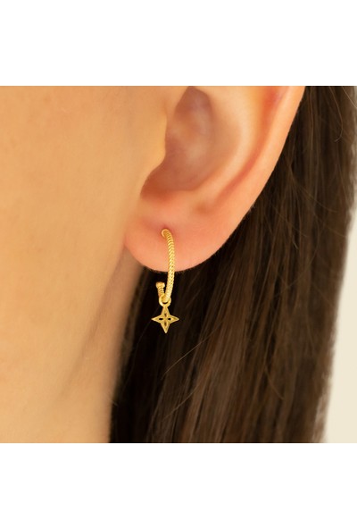 Ag Gümüş Kutup Yıldızı Sarı Gümüş C Küpe