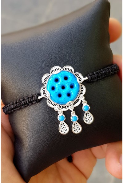 Akyüz Gümüş Telkari Işlemeli Süryani Nazar Boncuğu Gümüş Bileklik 184