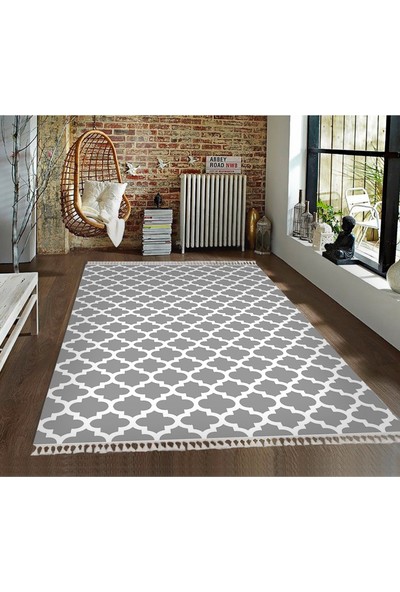 Mürdüm Perde Modern Tasarım Geometrik Desen Kaymaz Taban Püsküllü Dijital Baskı Halı Mürdüm Perde Modern Tasarım Geometrik Desen Kaymaz Taban Püsküllü Dijital Baskı Halı