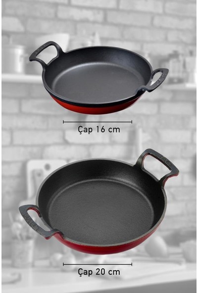 Lava Döküm Yuvarlak Kulplu Tava,Sahan 16-20 Cm